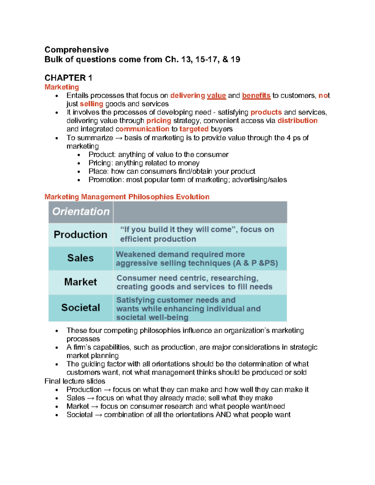 Introduction to Marketing Final Study Guide - Comprehensive Bulk of ...
