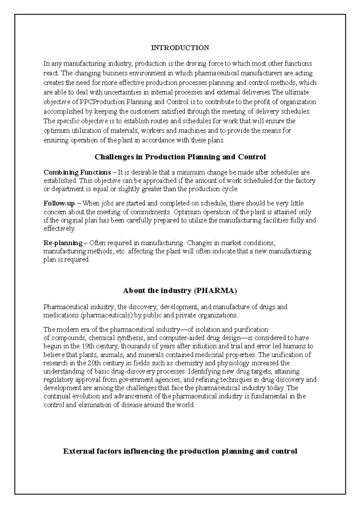 Operations Management - INTRODUCTION In any manufacturing industry ...