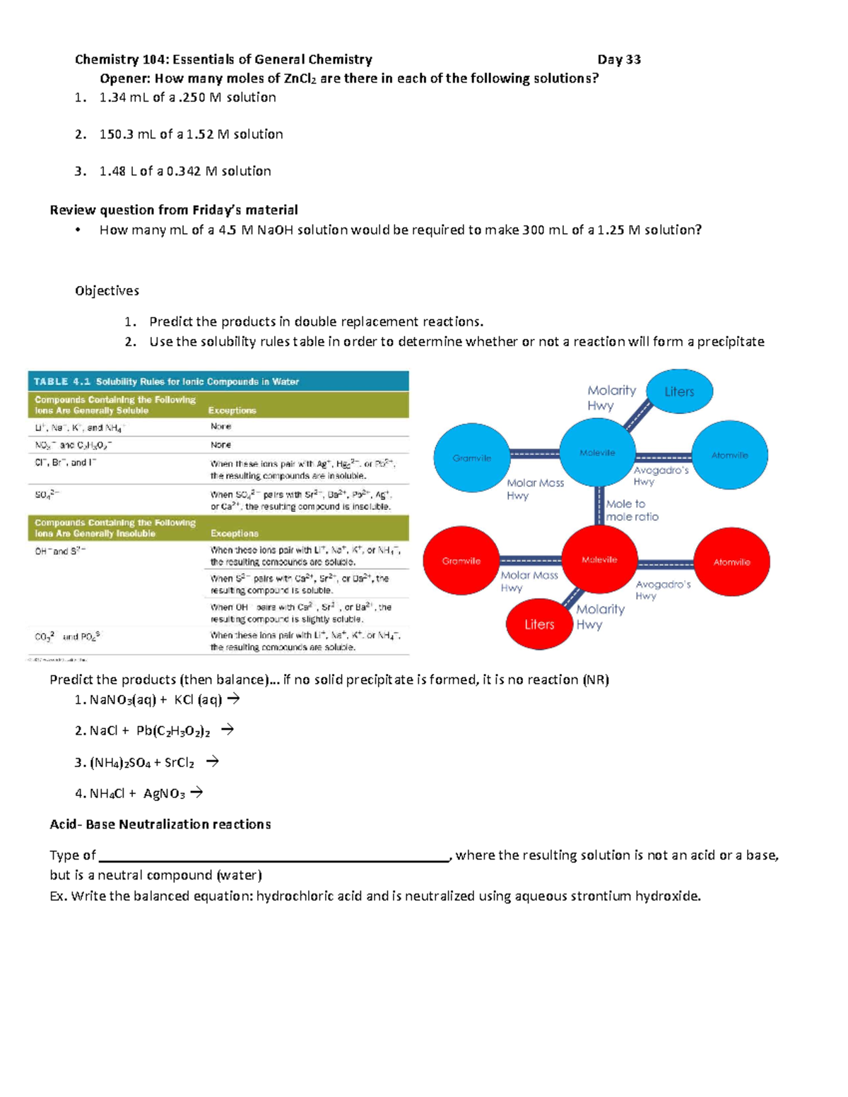 Day 33 Skeletal Notes SP 23 - Chemistry 104: Essentials of General ...