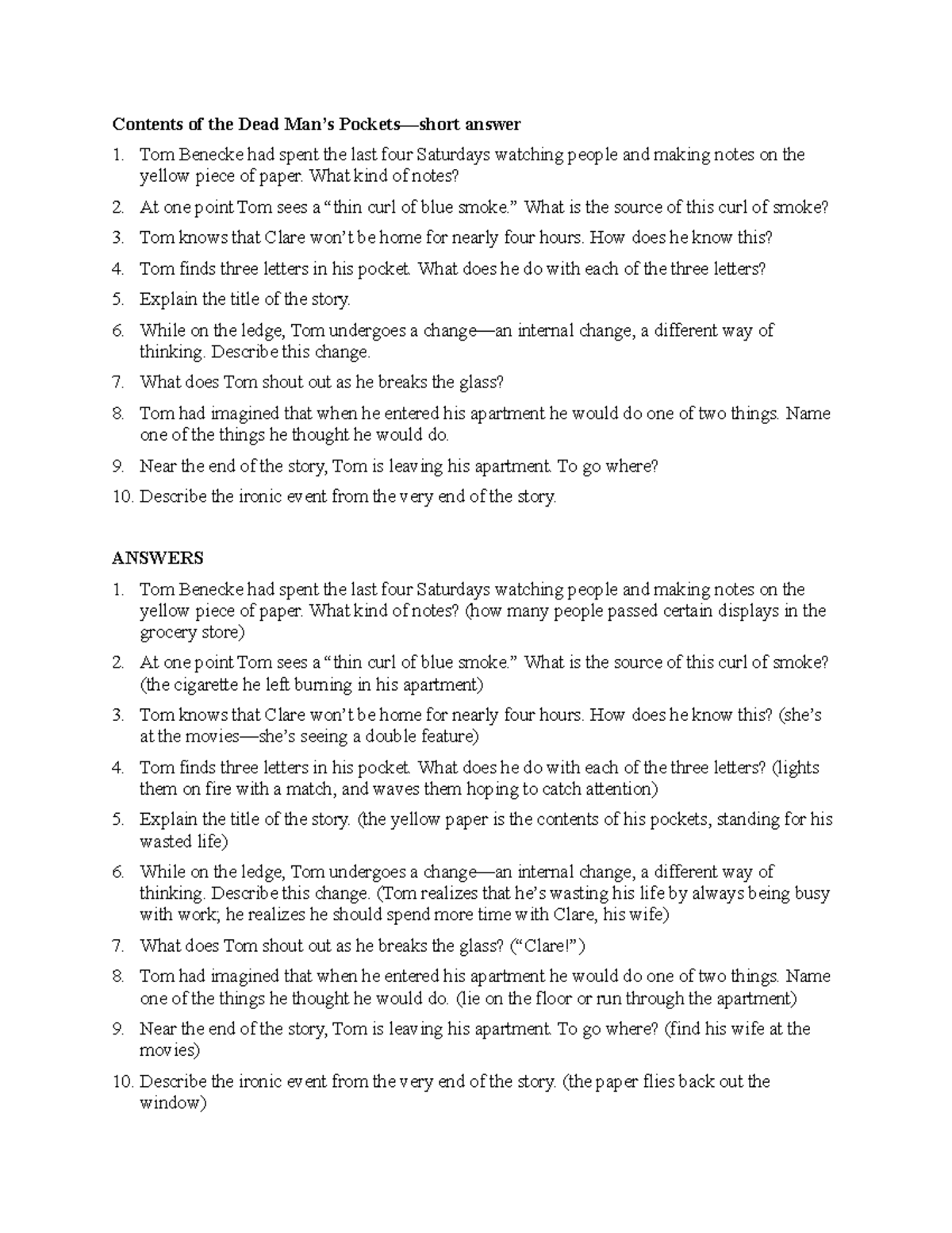 Contentsofthe Dead Mans Pocketsquestions 1-1 - Contents of the Dead Man ...