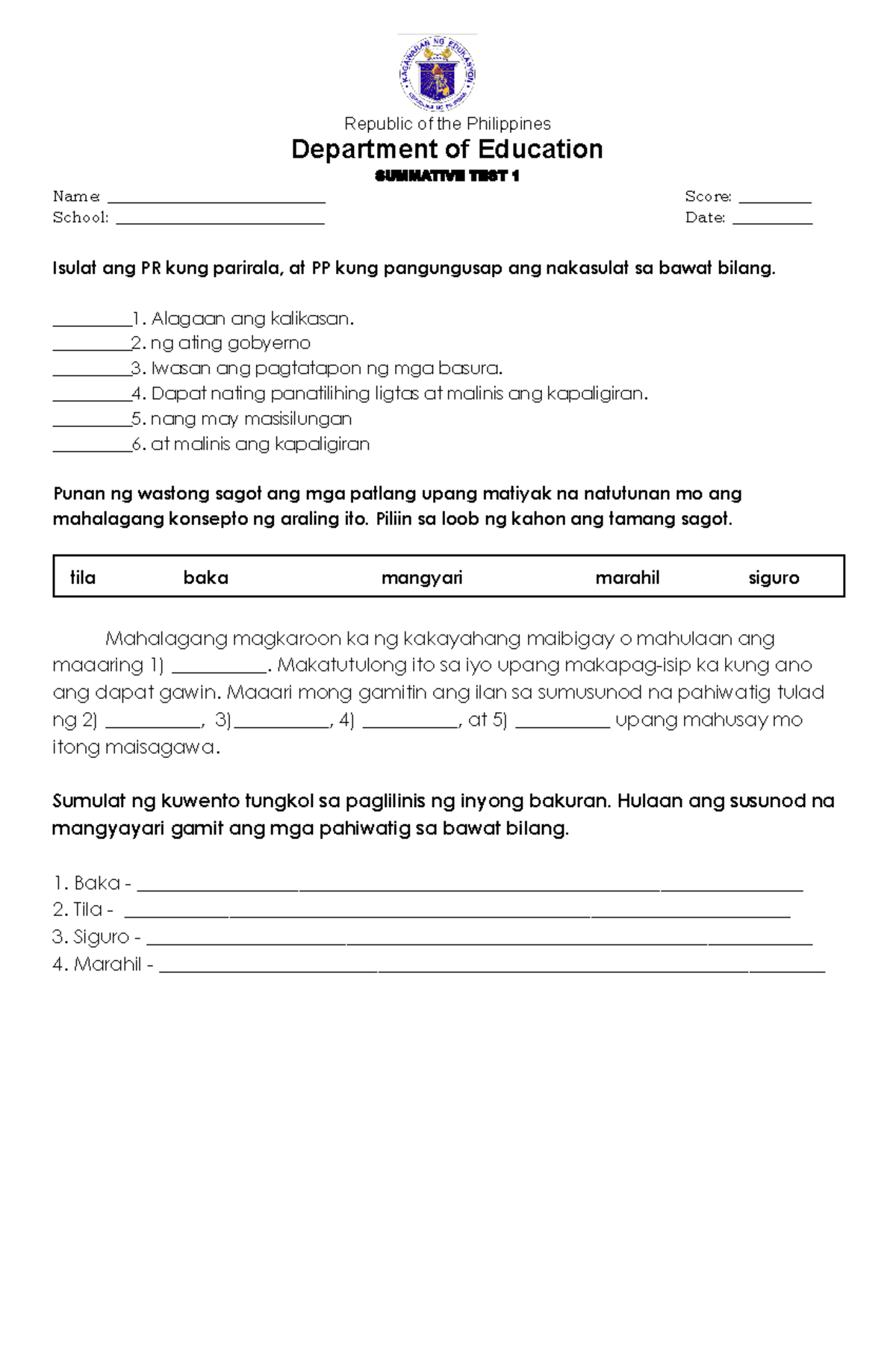 2 (q2 w1) Filipino TEST.docx - Google Docs - Republic of the ...