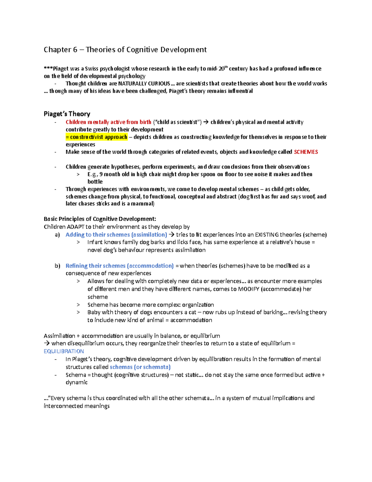 Chapter 6 - Theories of Cognitive Development Lecture Notes ...