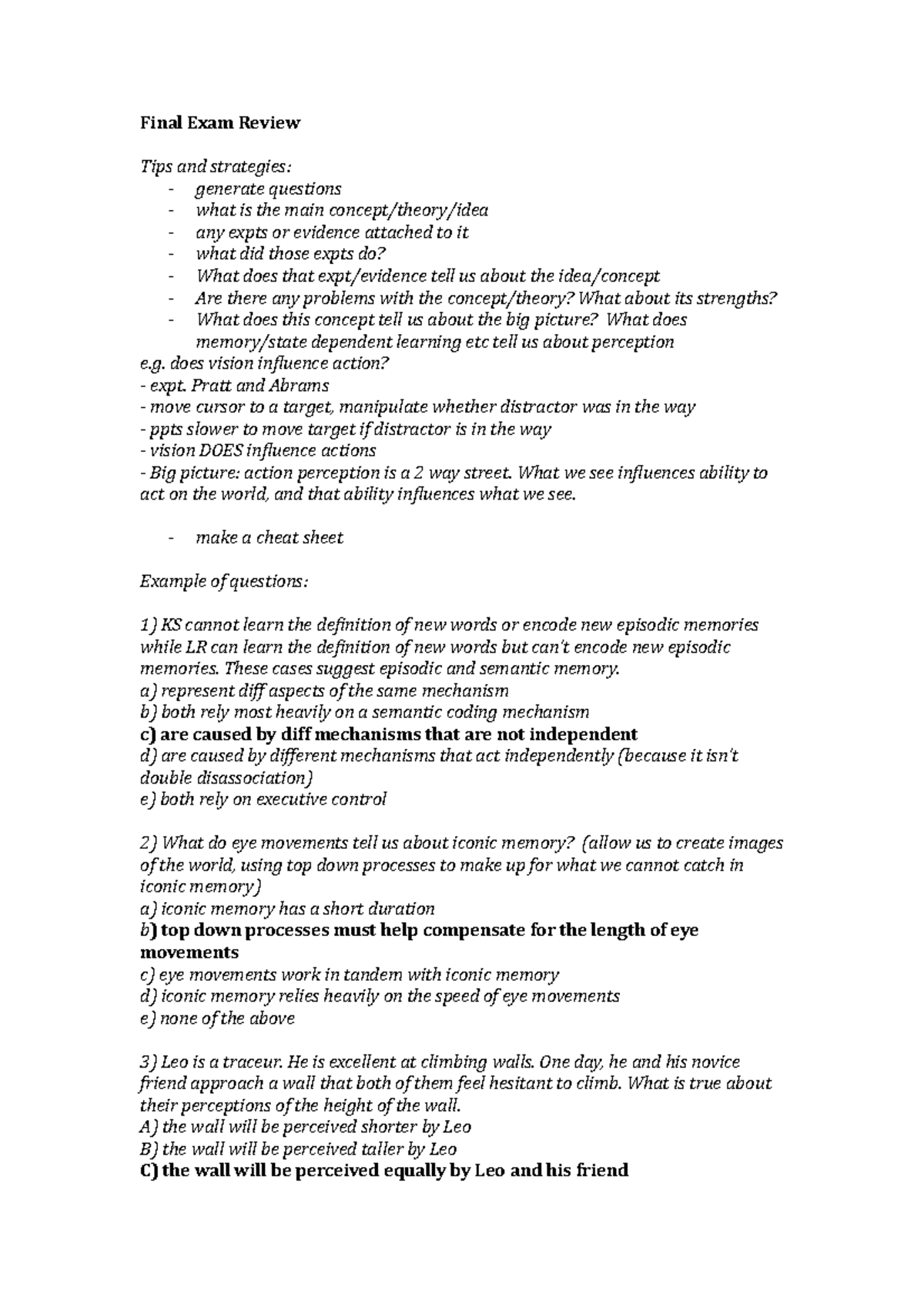 Final exam review - Lecture notes all - Final Exam Review Tips and ...