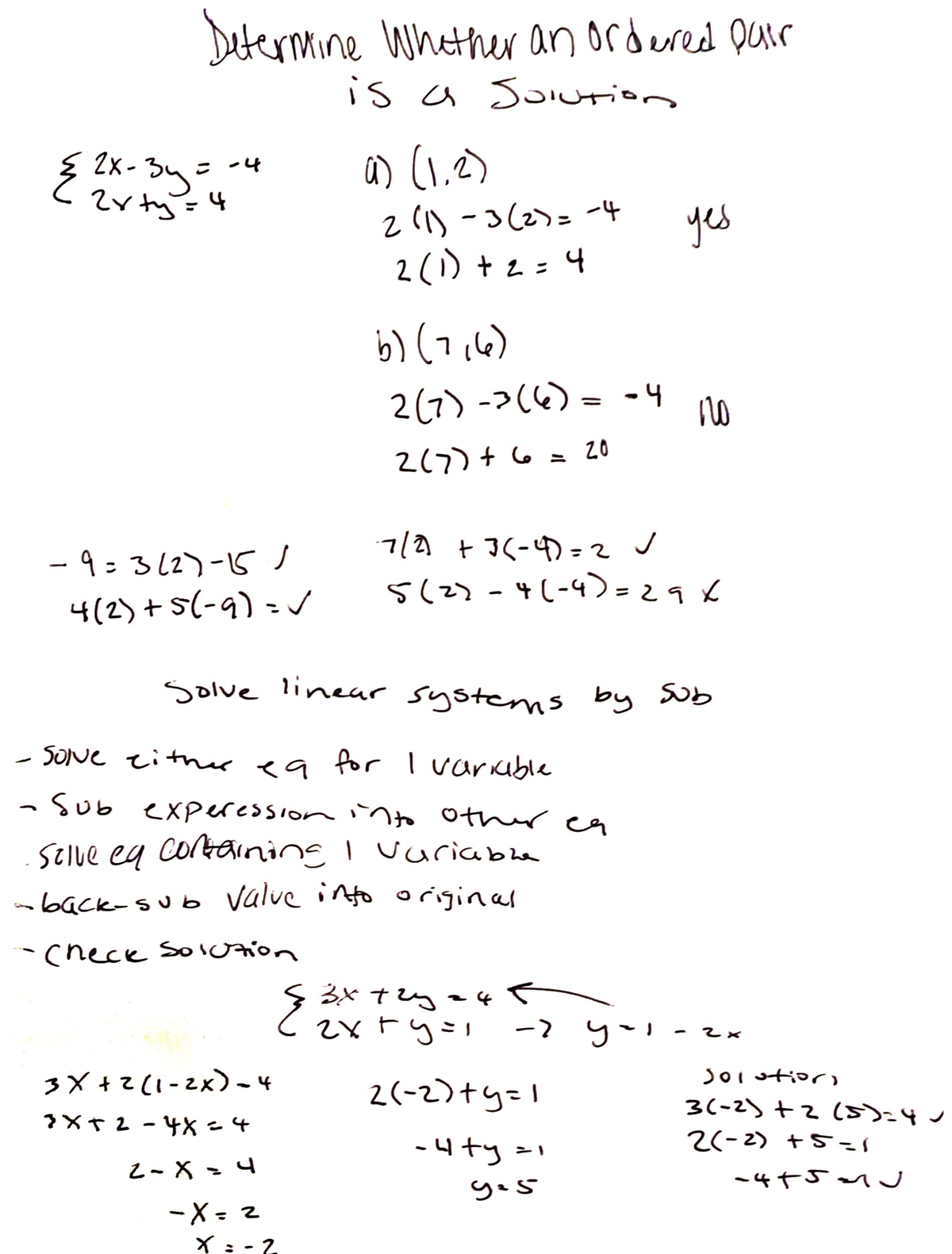 Week 11 Algebra - Determine whether an ordered pair is a Solution 2x ...
