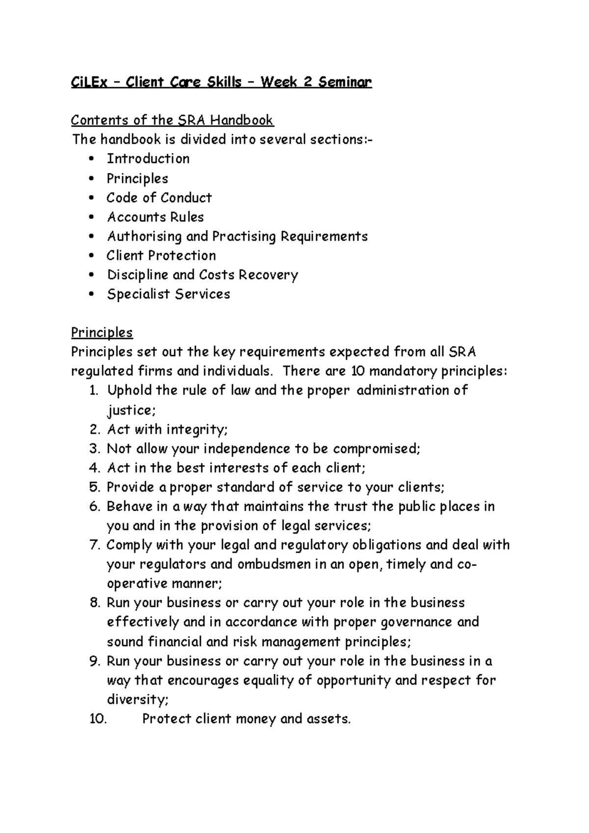 Week 2 Seminar - CiLEx – Client Care Skills – Week 2 Seminar Contents ...