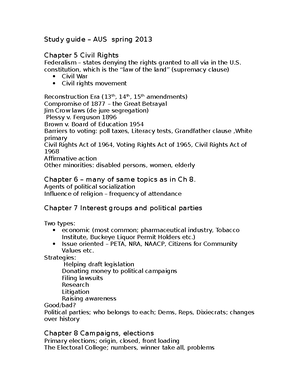 Study guide chapters 1-4 - Study guide – AUS Fall 2011 Chapters 1-4 ...
