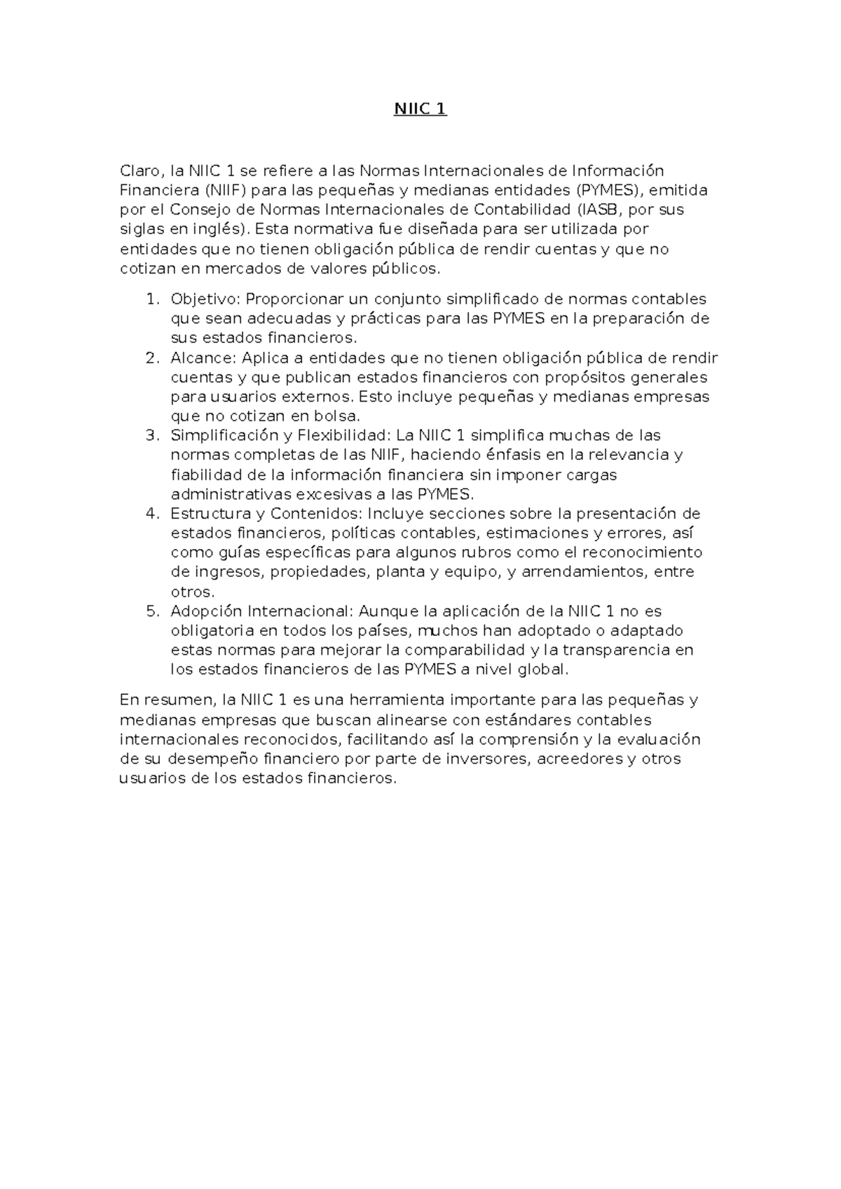 NIIC 1 y su deficiones referente a la causistica - NIIC 1 Claro, la ...