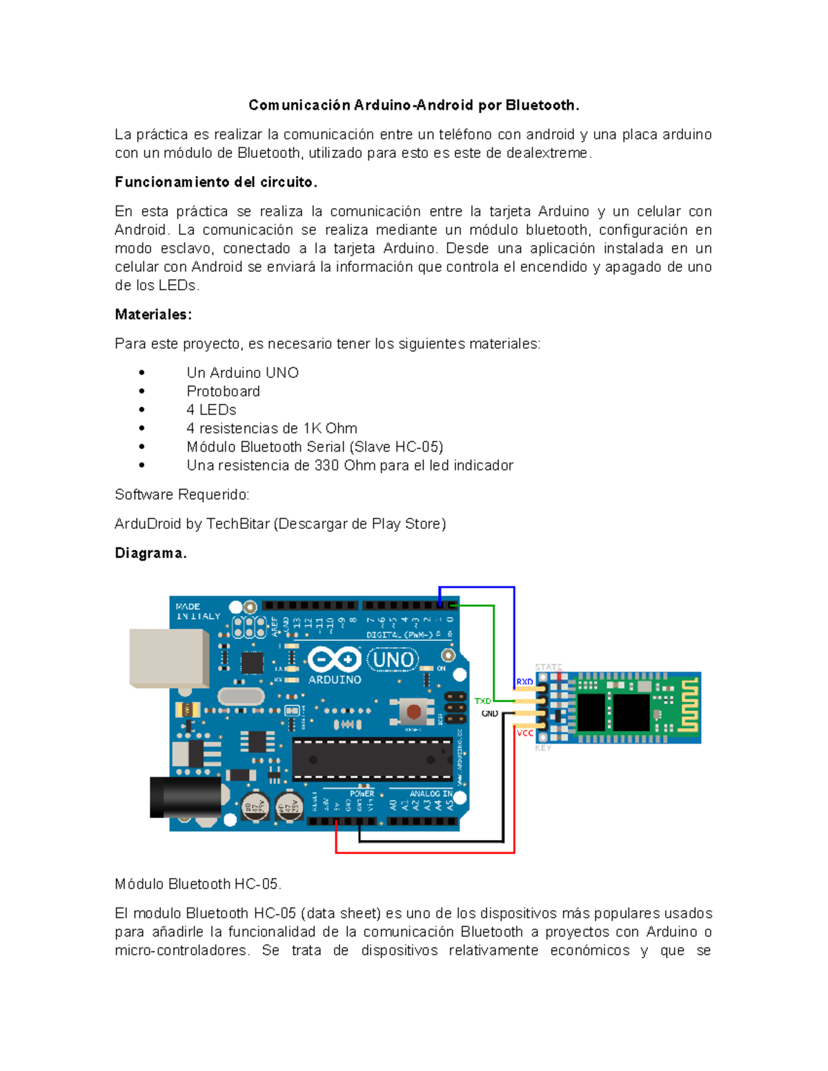 Comunicación Arduino-Android por Bluetooth. Teléfono con android y una ...