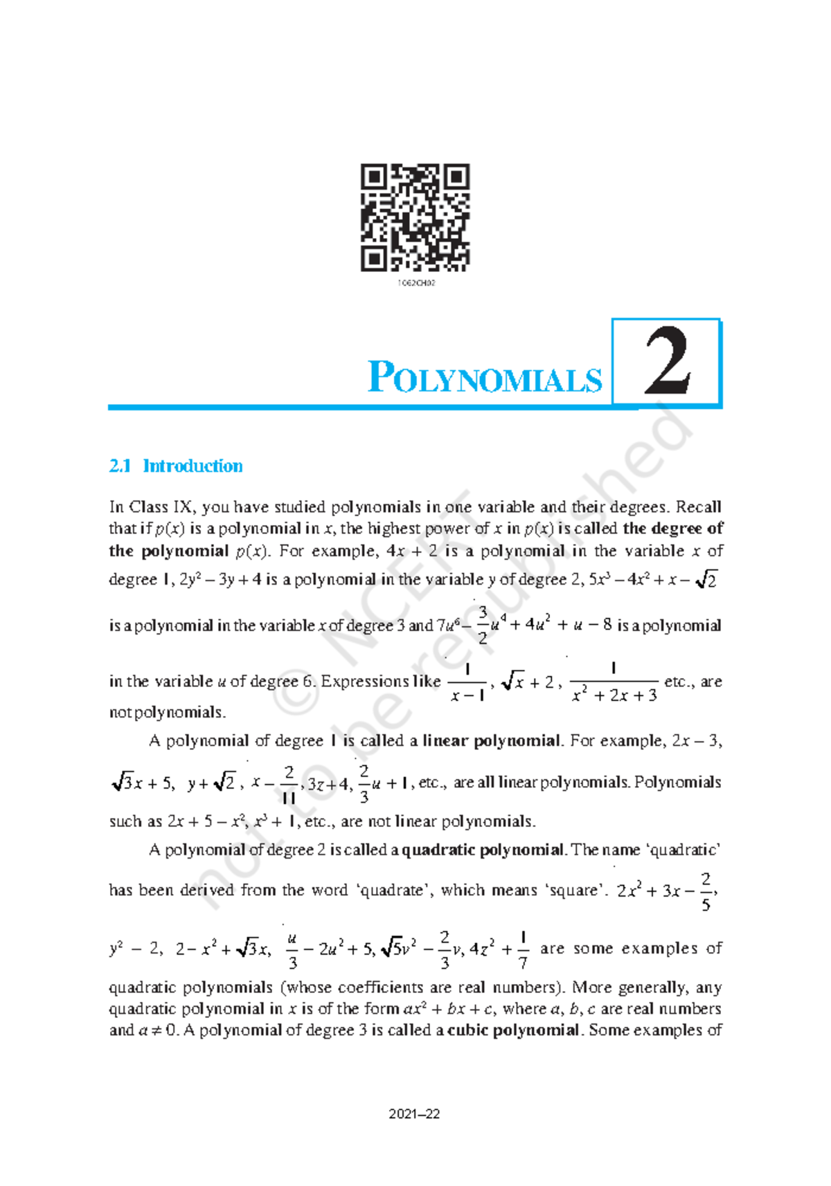 Chap-2 polynominal - Lecture notes 1-3 - Mathematics - SGBAU - Studocu