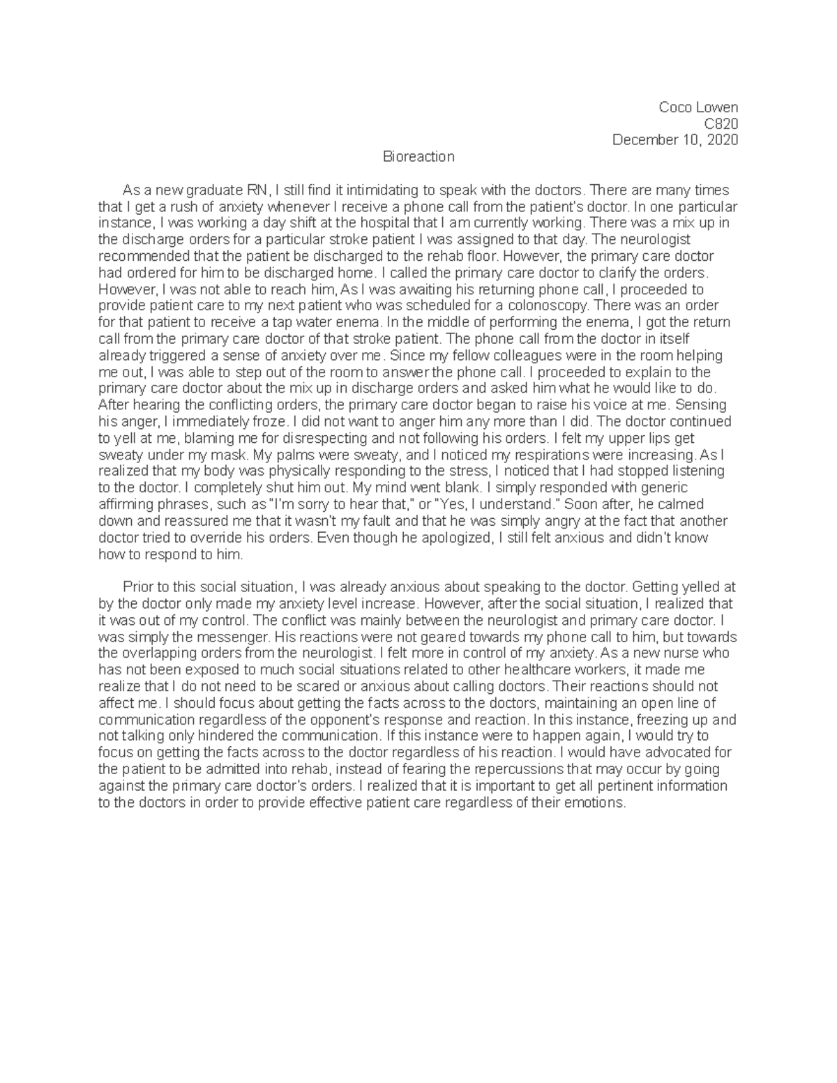 C820 QVP TASK 1: OBSERVING BIOREACTION - Coco Lowen C December 10, 2020 ...