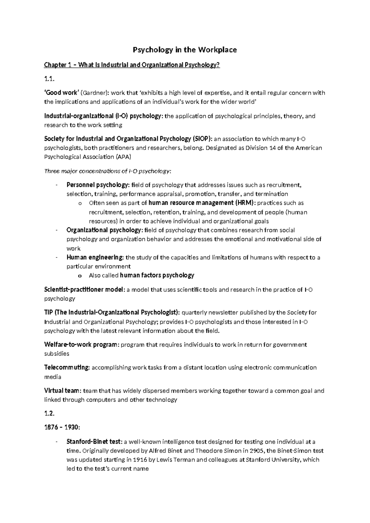 Summary Book Chapters Psychology in the Workplace - Psychology in the ...