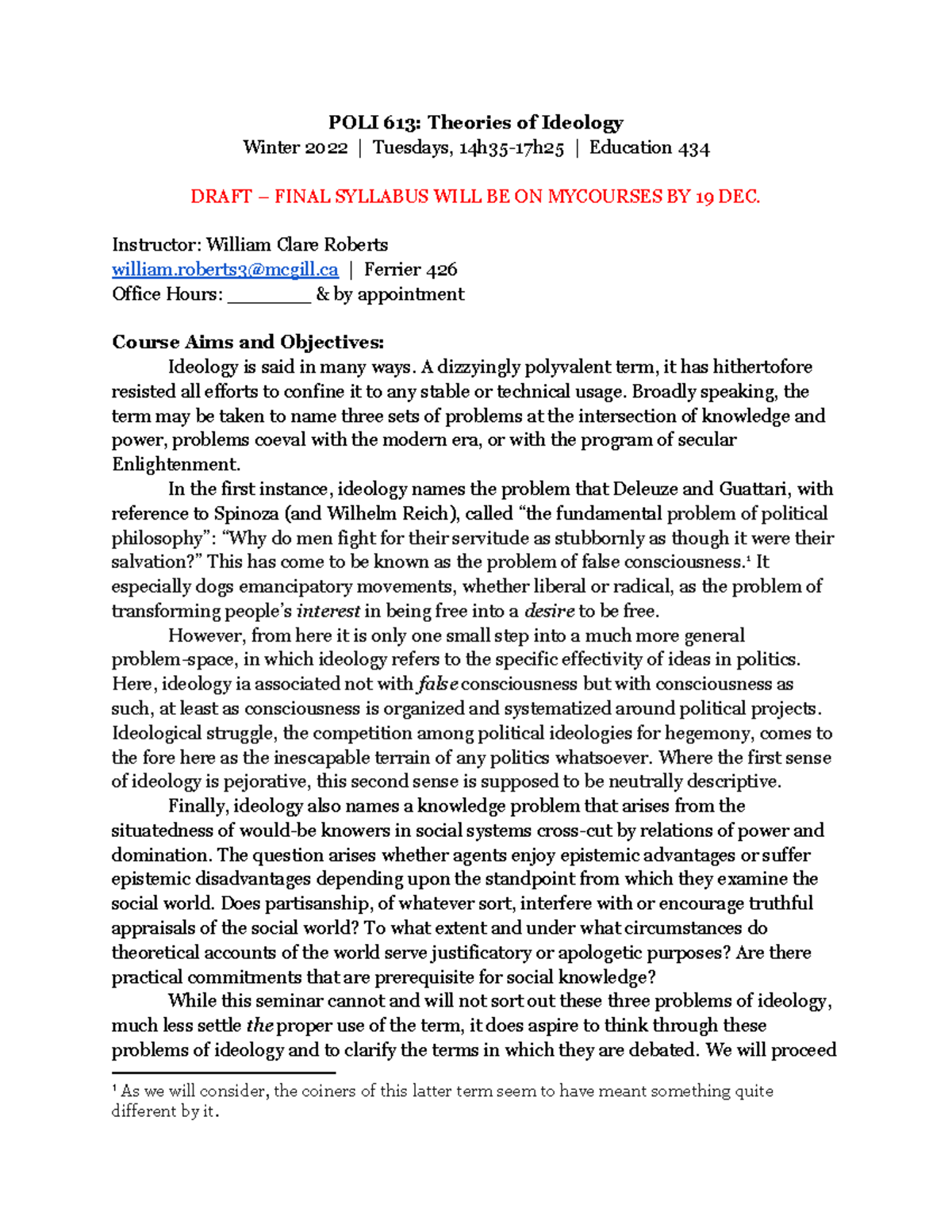 Poli 613 ideology-2 Syllabus and Outline - POLI 613: Theories of ...