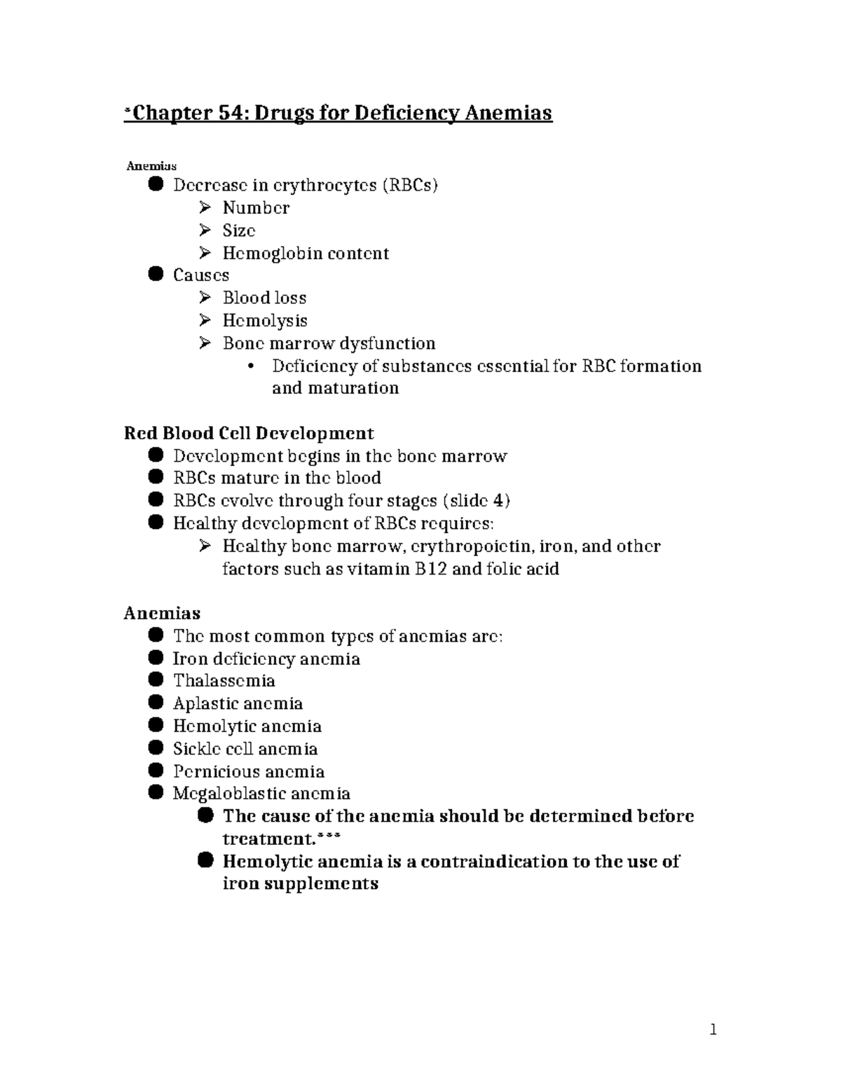 Ch 54 Drugs for Deficiency Anemias - *Chapter 54: Drugs for Deficiency ...