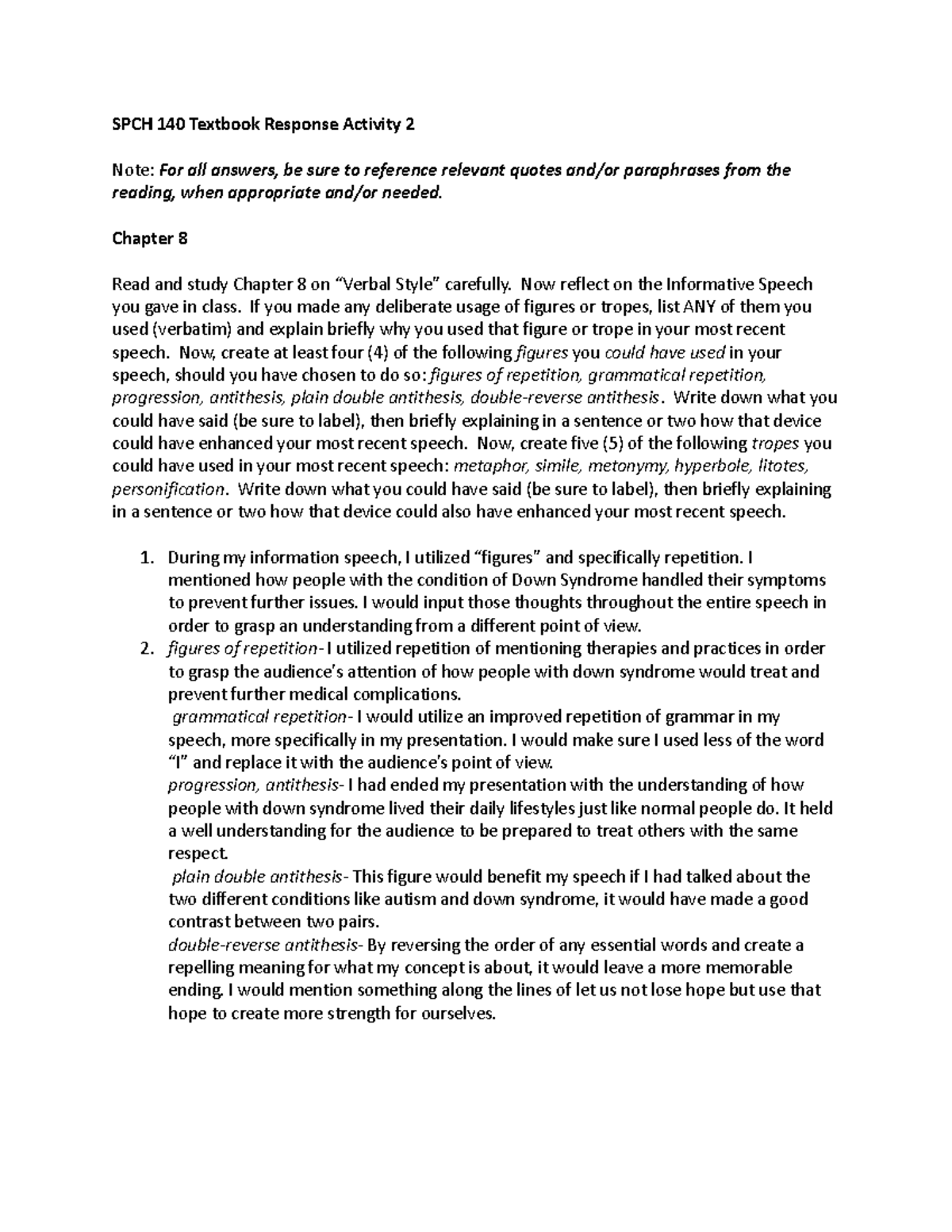 Spch 140 Textbook Response Activity 2 Spch 140 Textbook Response Activity 2 Note For All