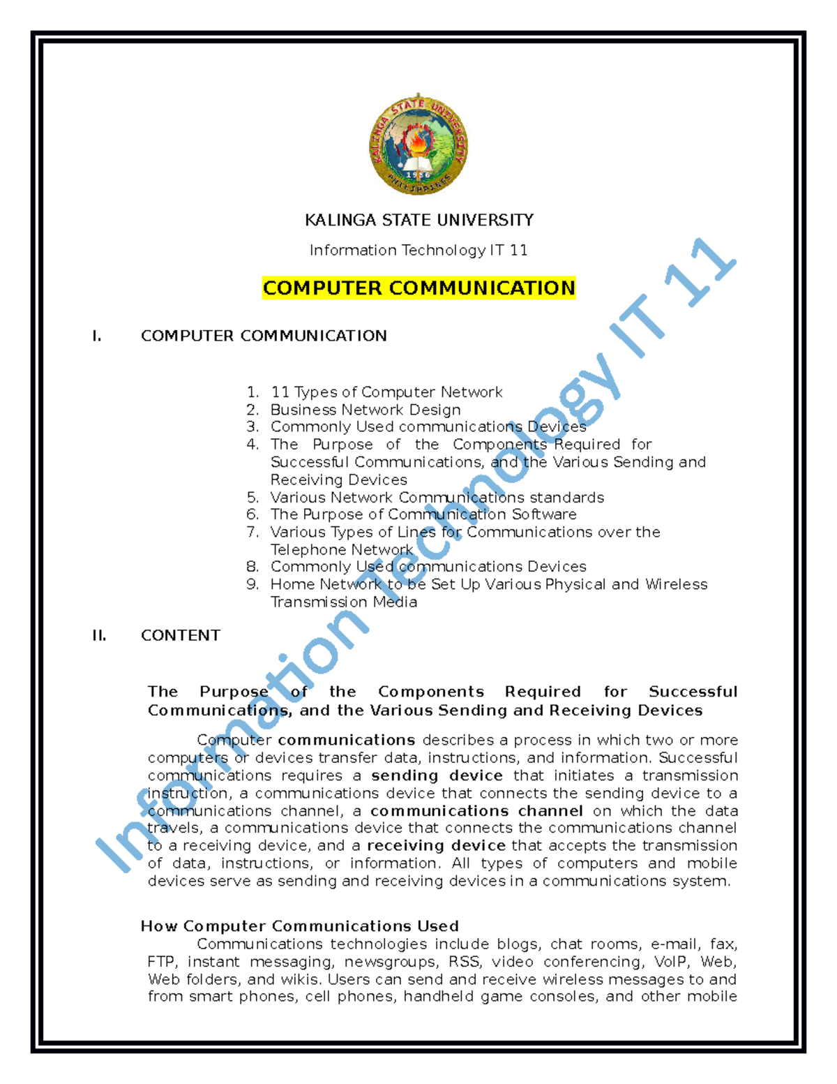 Computer Communications - KALINGA STATE UNIVERSITY Information ...