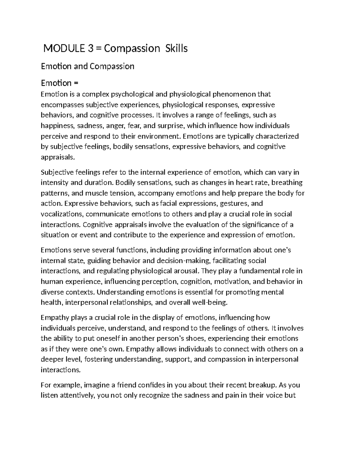 Module 3 Emotion and Compassion - MODULE 3 = Compassion Skills Emotion ...