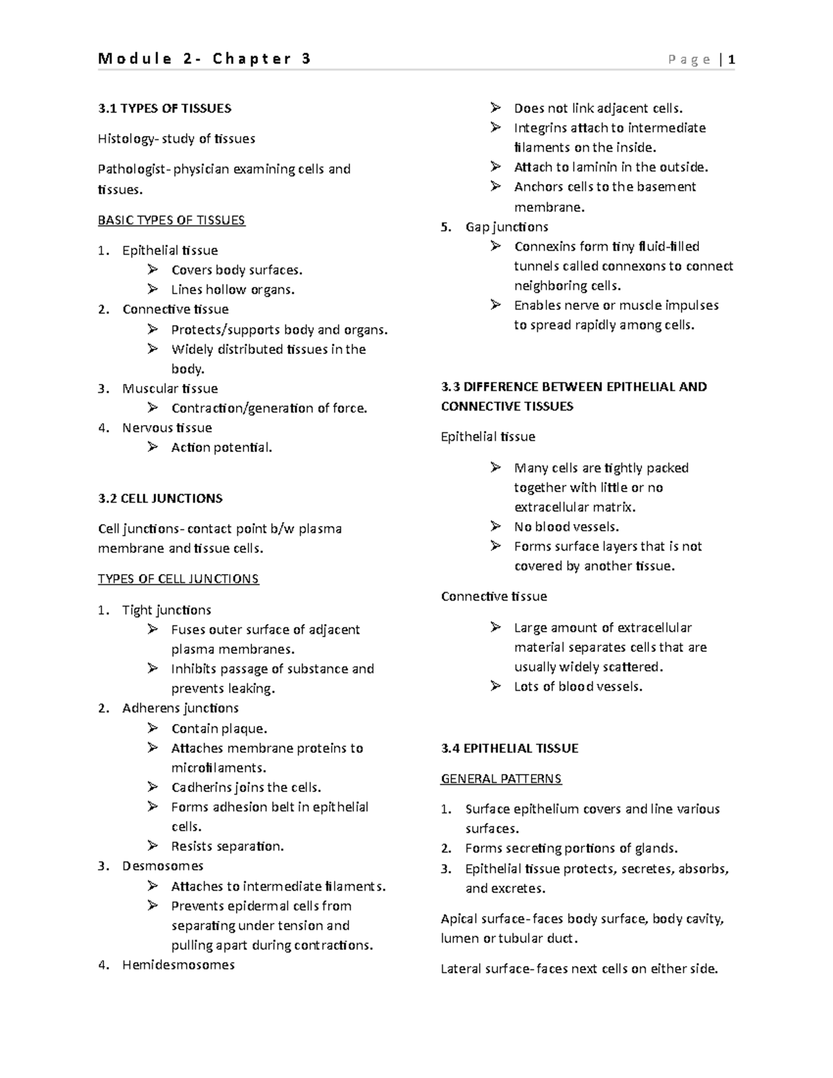 Chapter 3- Module 2 - 3 TYPES OF TISSUES Histology- study of tissues ...