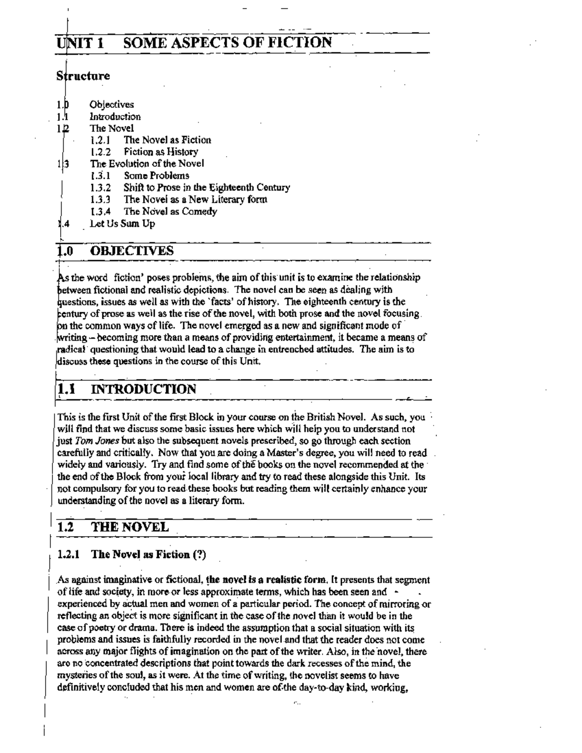 Block-1-3 - Summary - & - UNIT 1 SOME ASPECTS OF FICTION S ructure t 1. ...