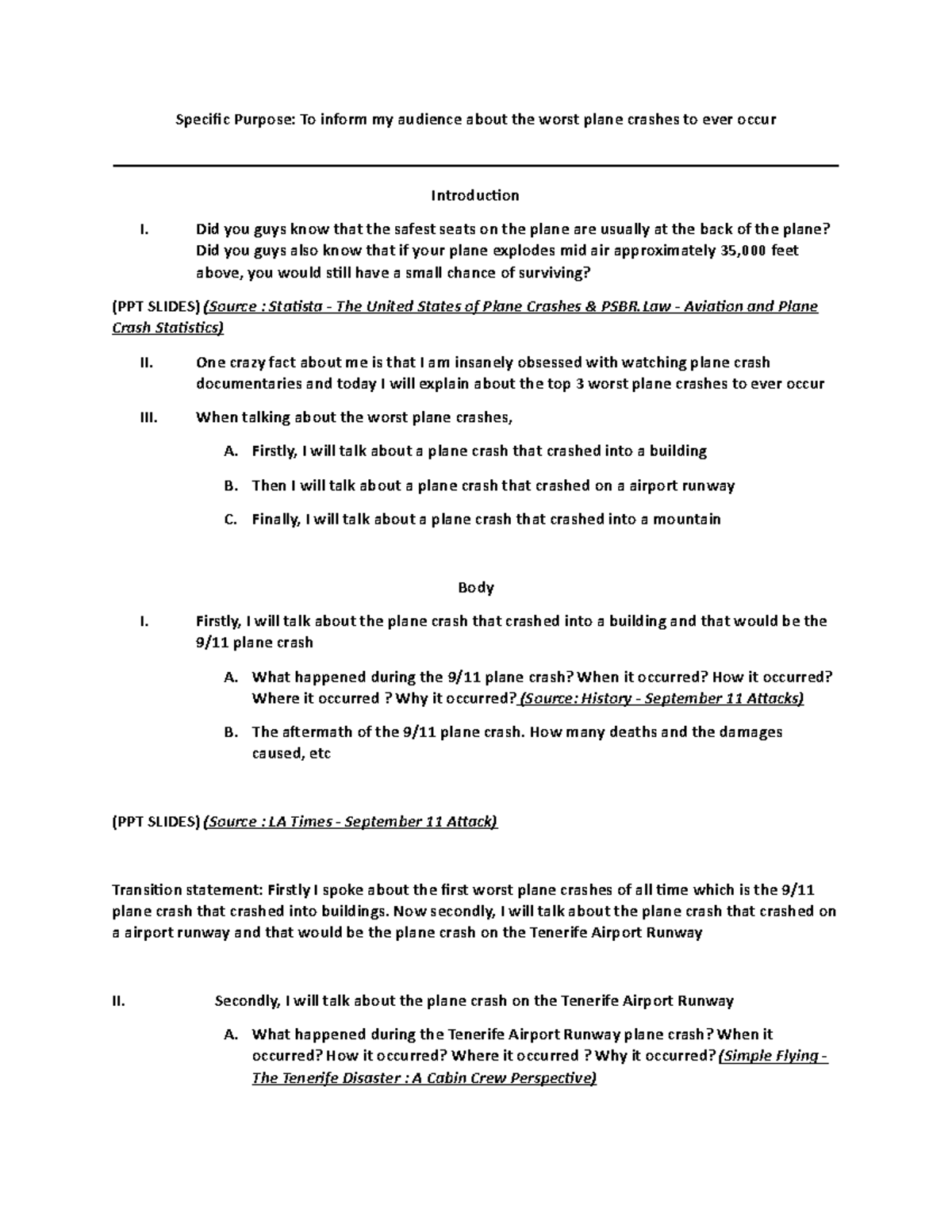 Informative Outline Template 2nd Speech - Specific Purpose: To inform ...