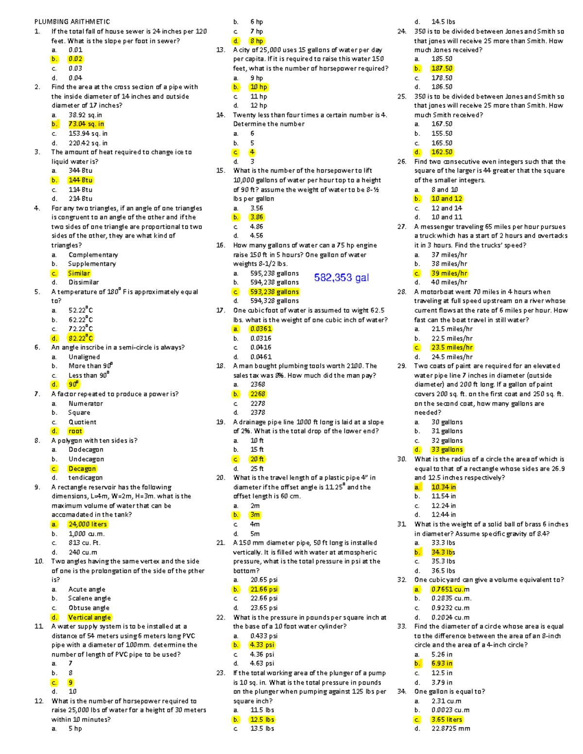 522 Master Plumber Problems Archive for Plumbing Arithmetic AKey - PLUMBING ARITHMETIC If the ...