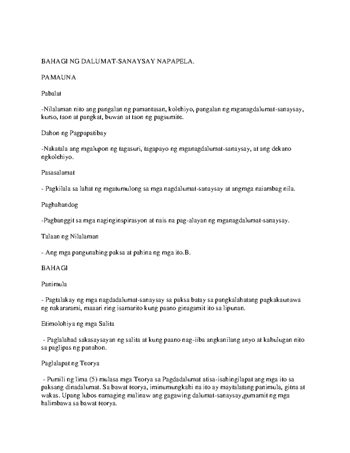 Dalumat - BAHAGI NG DALUMAT-SANAYSAY NAPAPELA. PAMAUNA Pabalat ...