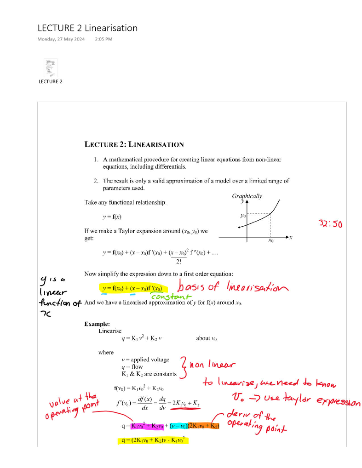 Lecture 2 Linearisation custom notes - LECTURE 2 Linearisation Monday ...