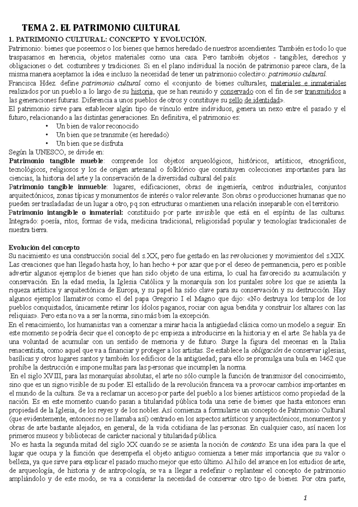 TEMA 2 EL Patrimonio Cultural 2020 2021 - TEMA 2. EL PATRIMONIO CULTURAL 1. PATRIMONIO CULTURAL ...