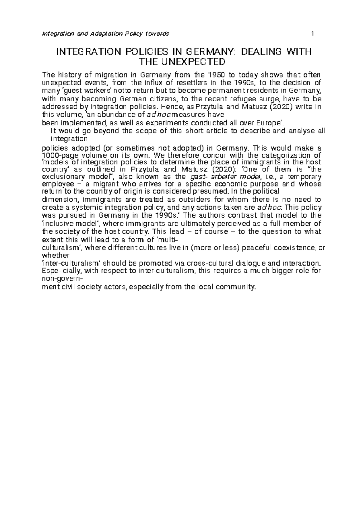 Integration Policies IN Germany - Integration and Adaptation Policy ...