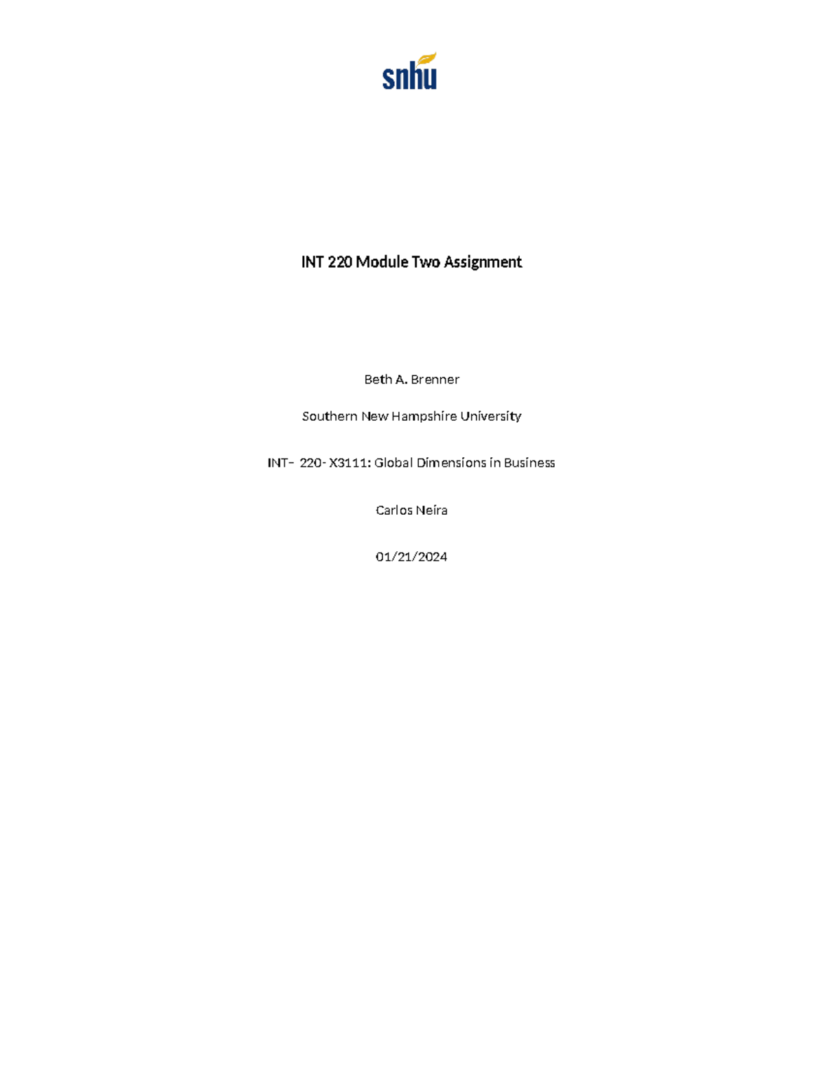 INT 220 Module Two Assignment - INT 220 Module Two Assignment Beth A ...