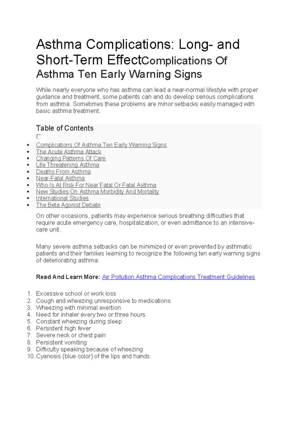 Asthma Complications Long And Short Term Effects - Asthma Complications ...