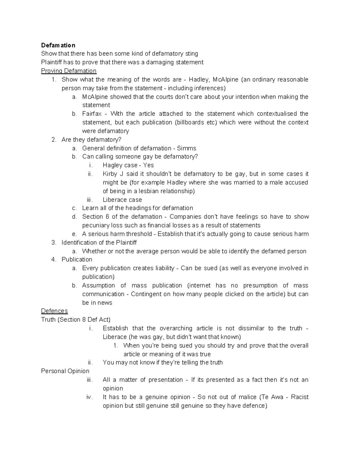 Defamation - Show what the meaning of the words are Hadley, McAlpine ...