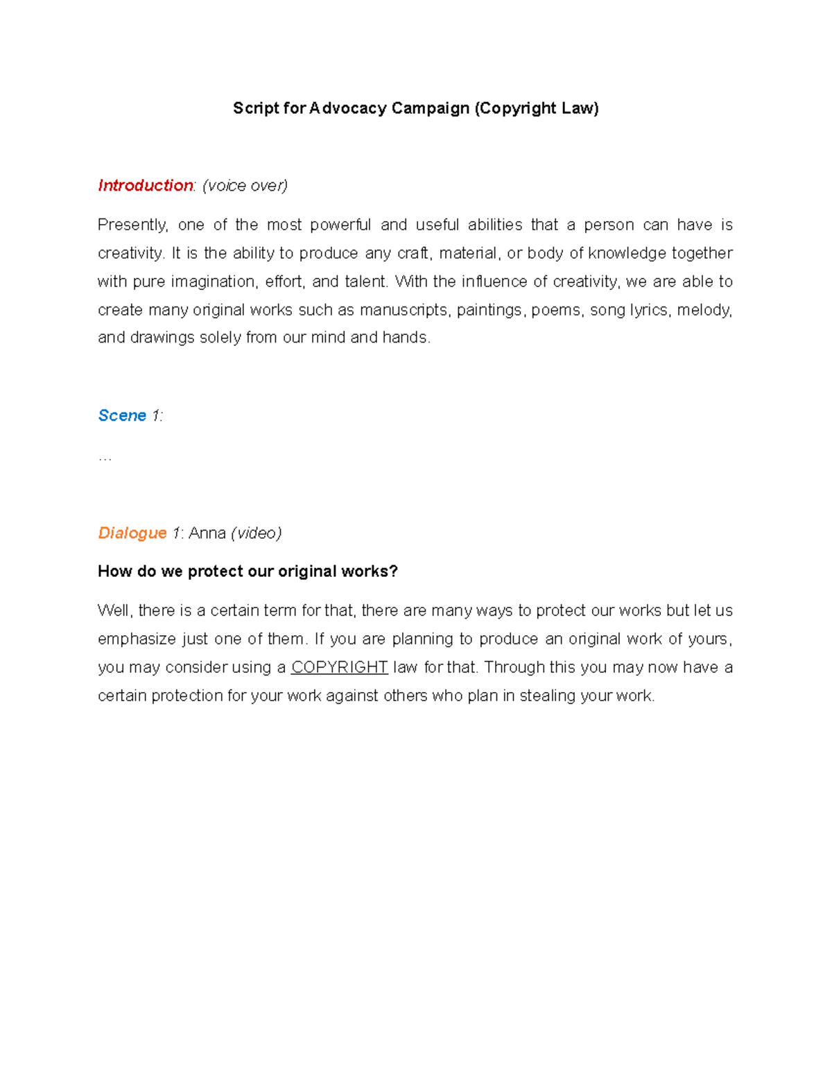 Script for Advocacy Campaign Copyright Law - Script for Advocacy ...