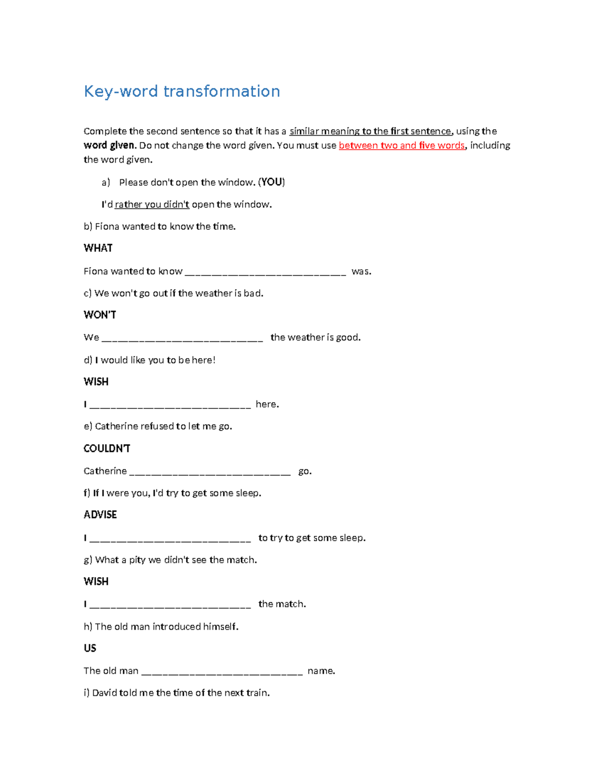 Key-Word transformation, Grammar Book, consolidation 2, page 57 - Key ...