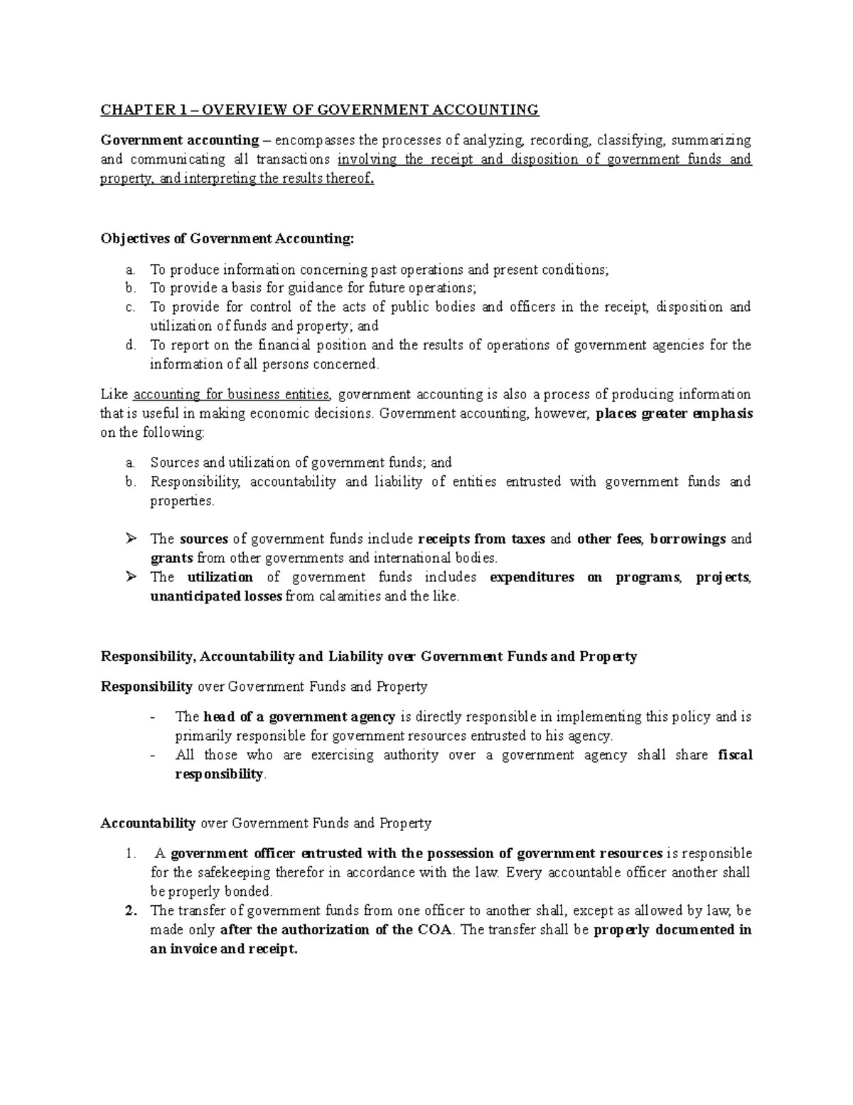 Handout government accounting - CHAPTER 1 – OVERVIEW OF GOVERNMENT ...
