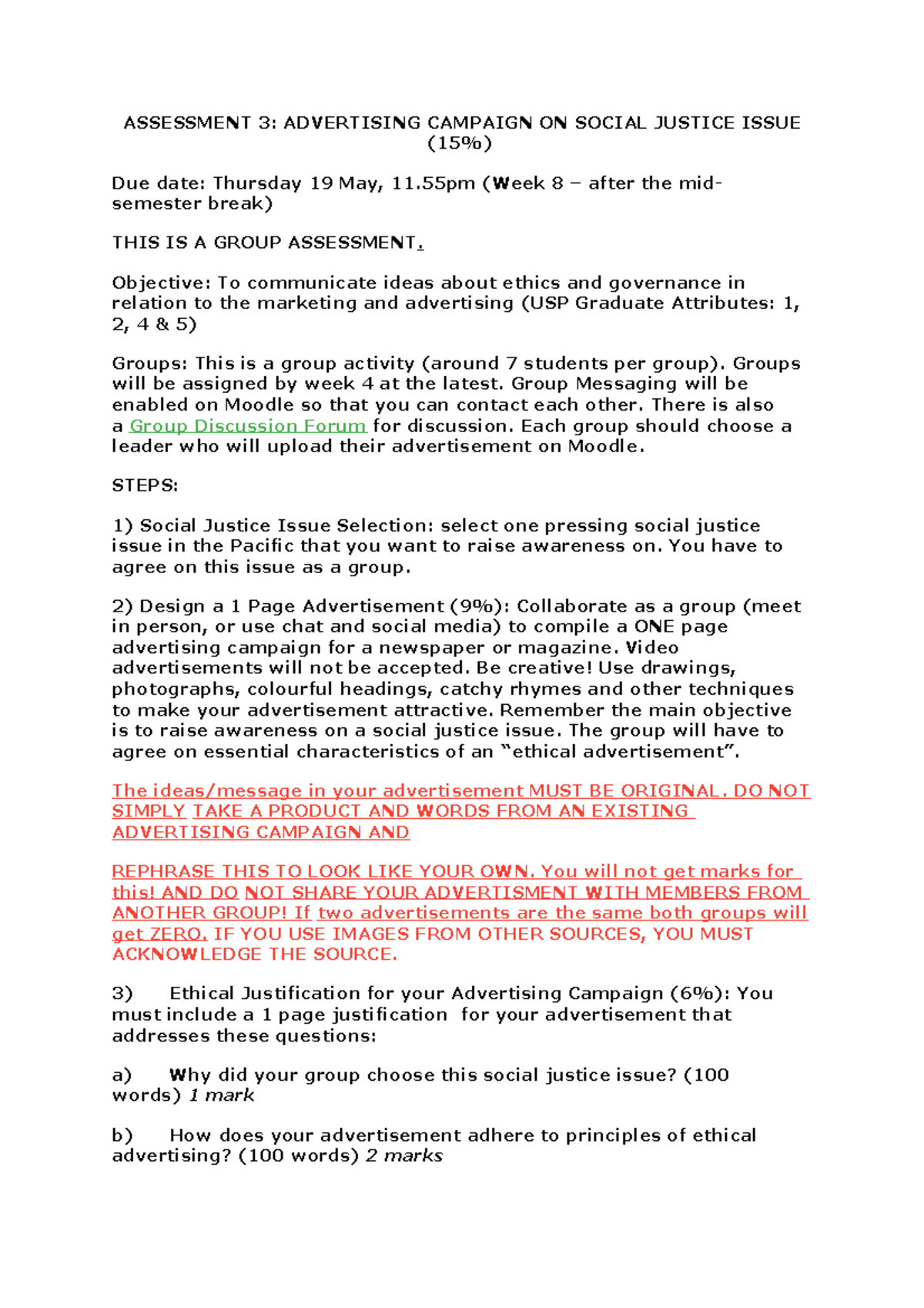 Group Assignment - Advertisement Instruction - ASSESSMENT 3 ...