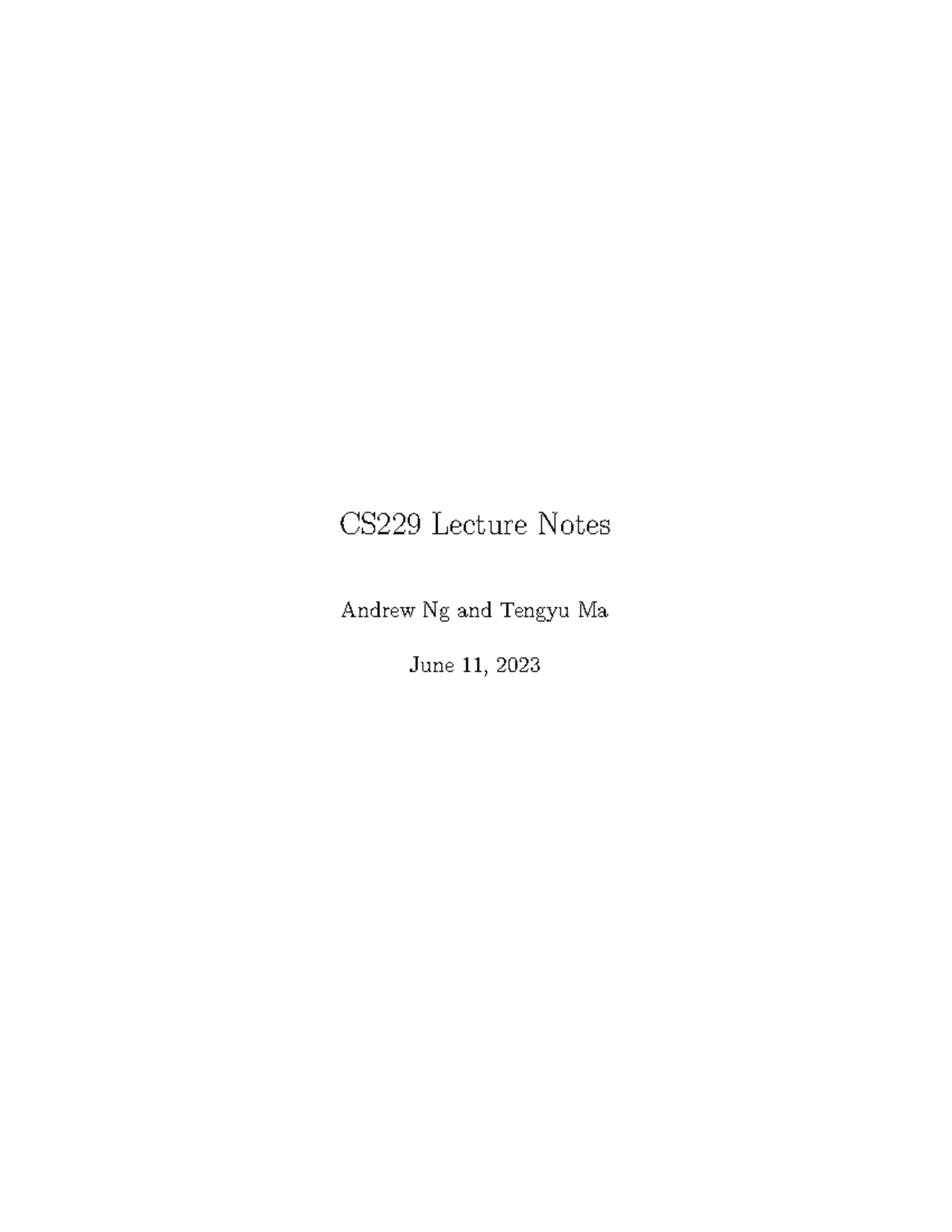 Main notes - dsadasd - CS229 Lecture Notes Andrew Ng and Tengyu Ma June ...