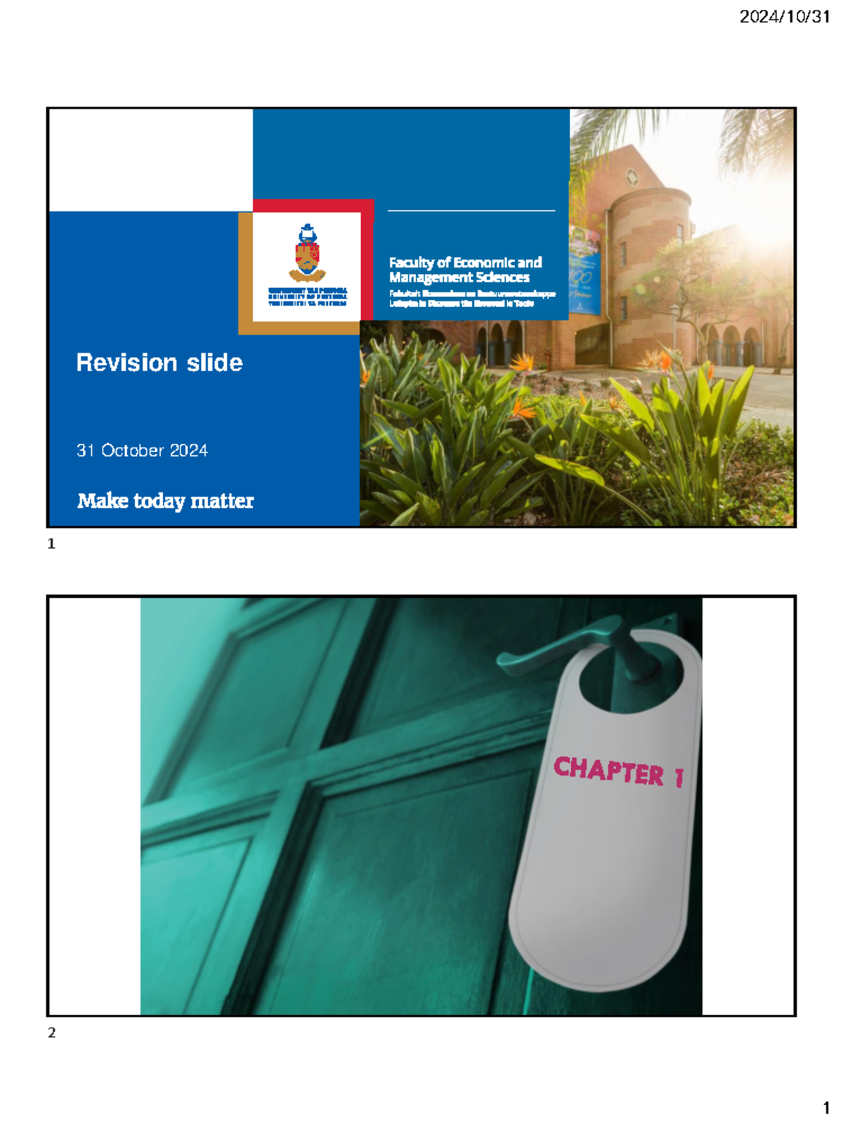 BEM 120 Revision slides 2024 - Revision slide 31 October 2024 1 2 ...