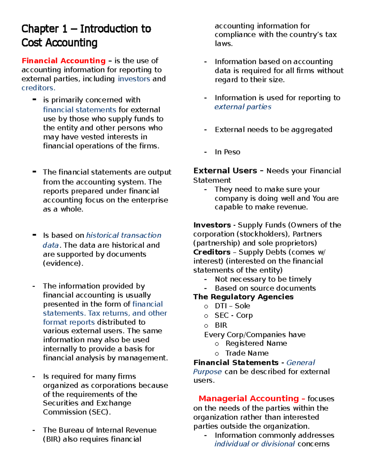 Chapter-1-Cost-Accounting - Chapter 1 – Introduction to Cost Accounting ...