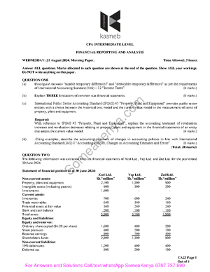 QA August 2024 - CPA PAST PAPER - Someakenya CA15 & CF15 Page 1 Out of ...