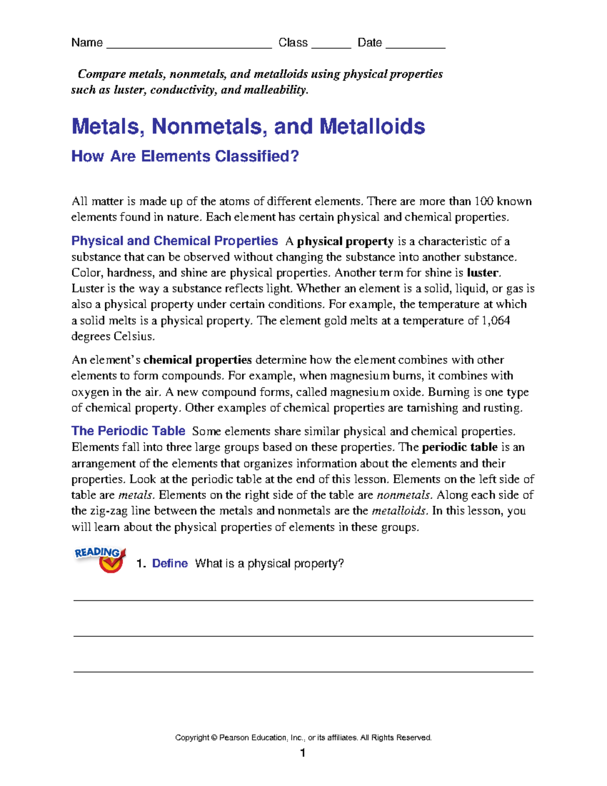 Metal,Nonmetals, and Metalloids - Compare metals, nonmetals, and ...