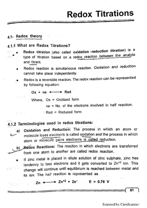 Redox Titration - REDOX TITRATION Introduction An oxidation-reduction ...