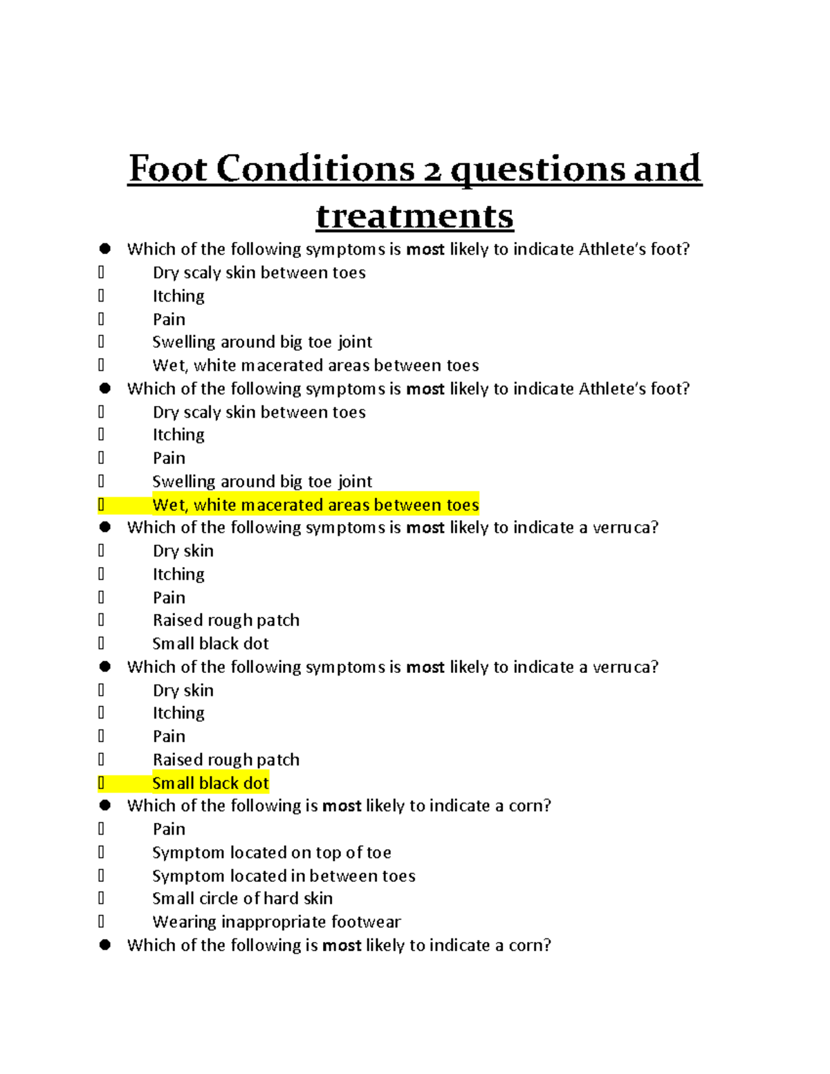 Responding To Symptoms foot 2 - Foot Conditions 2 questions and ...