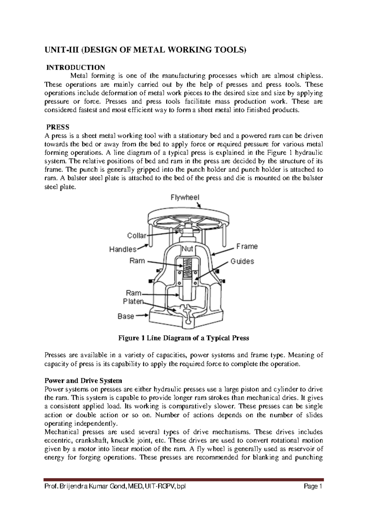 Unit-3 - design of machine tools - UNIT-III (DESIGN OF METAL WORKING ...