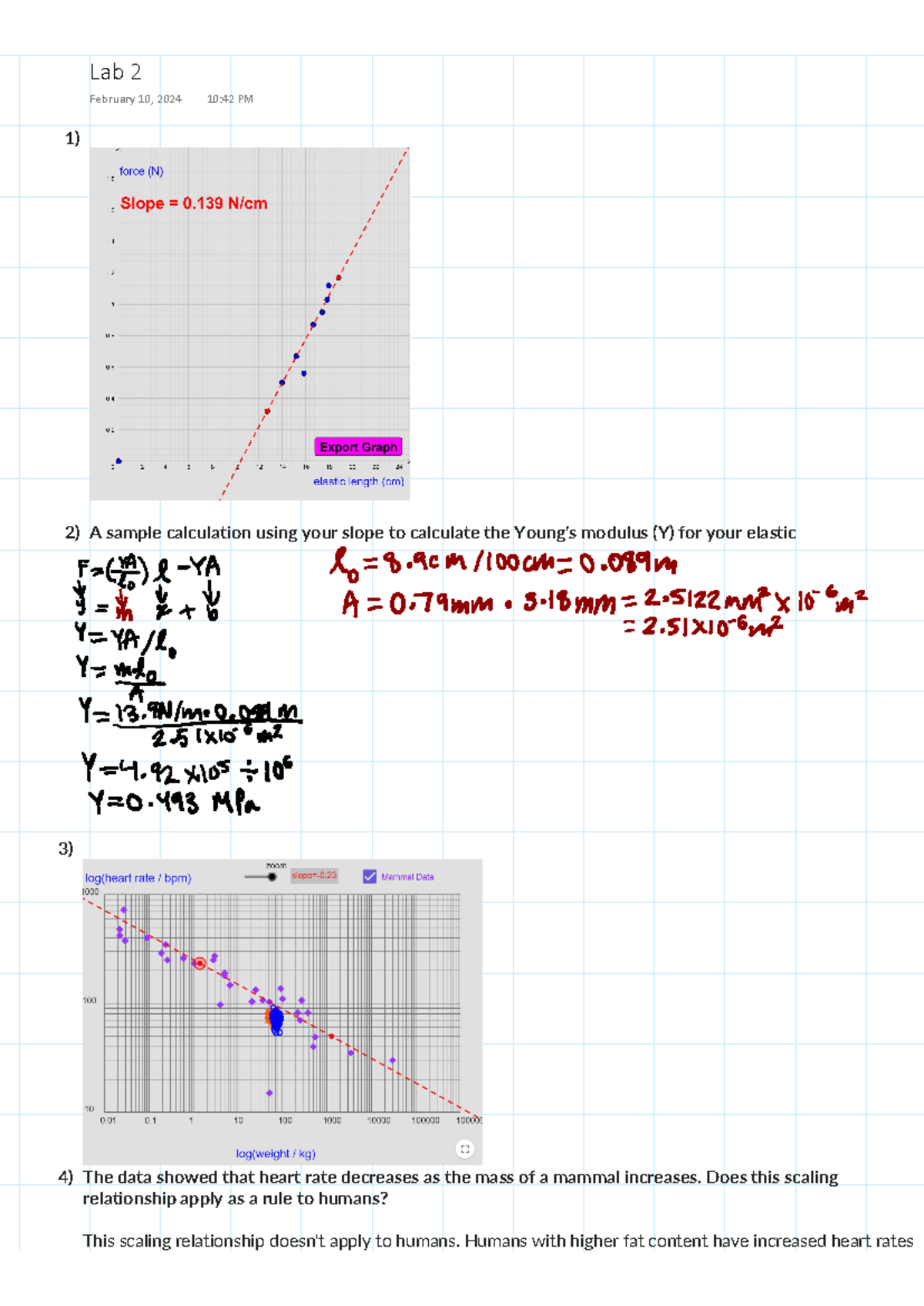 Lab 2 phys 1080 - Lab 2 - Phys*1080 - 1) 2) A sample calculation using ...