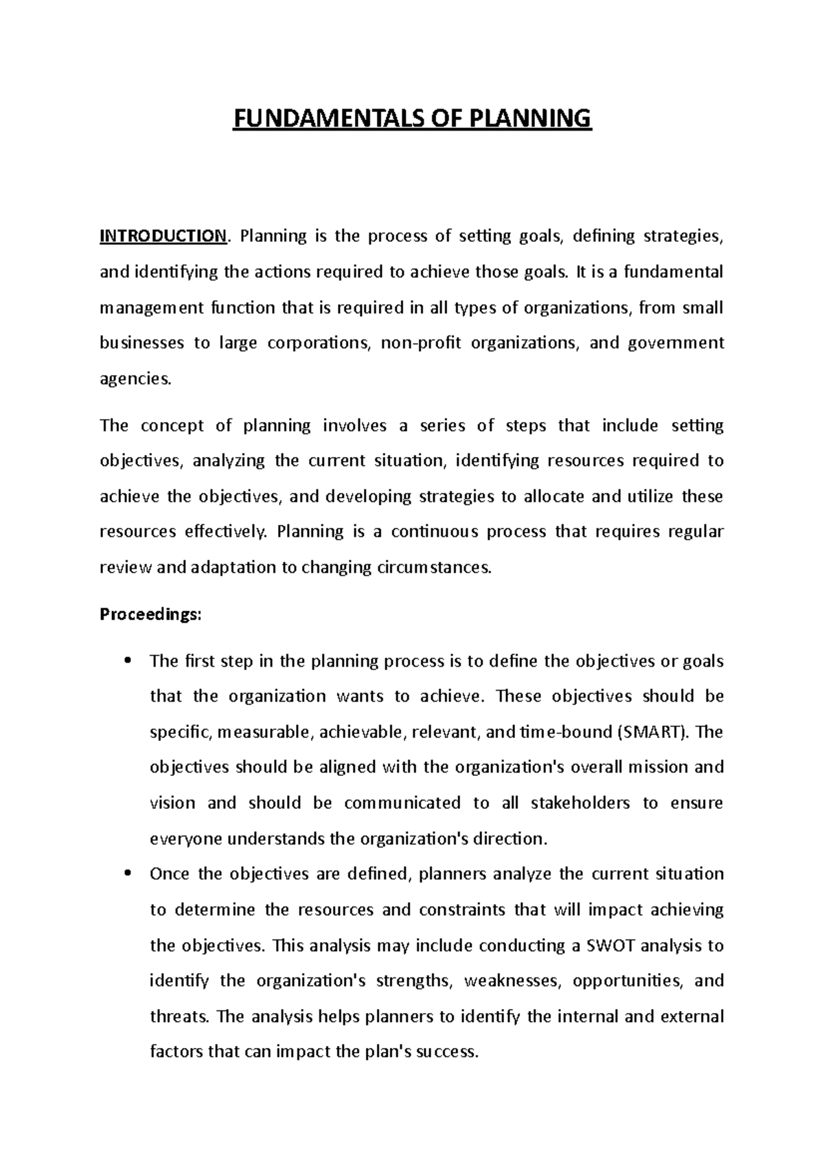 Fundamentals of Planning - FUNDAMENTALS OF PLANNING INTRODUCTION ...