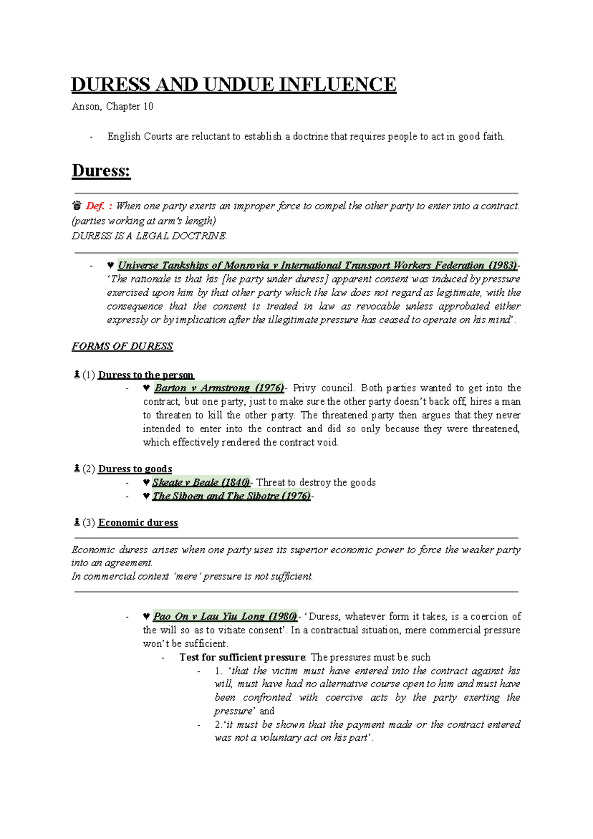 Duress, Undue Influence, Unconscionability and Inequality in Bargaining ...