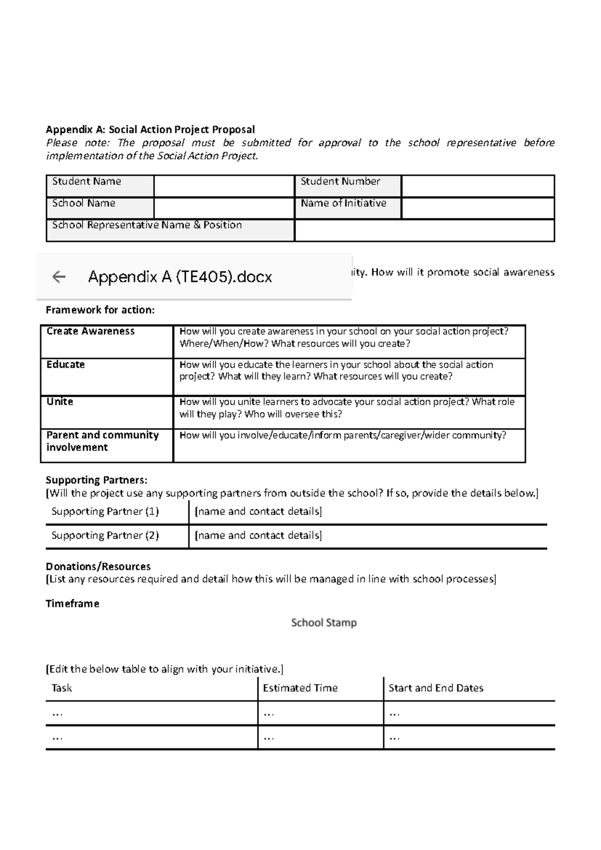 Appendix A (TE405) - Practice - Appendix A: Social Action Project ...