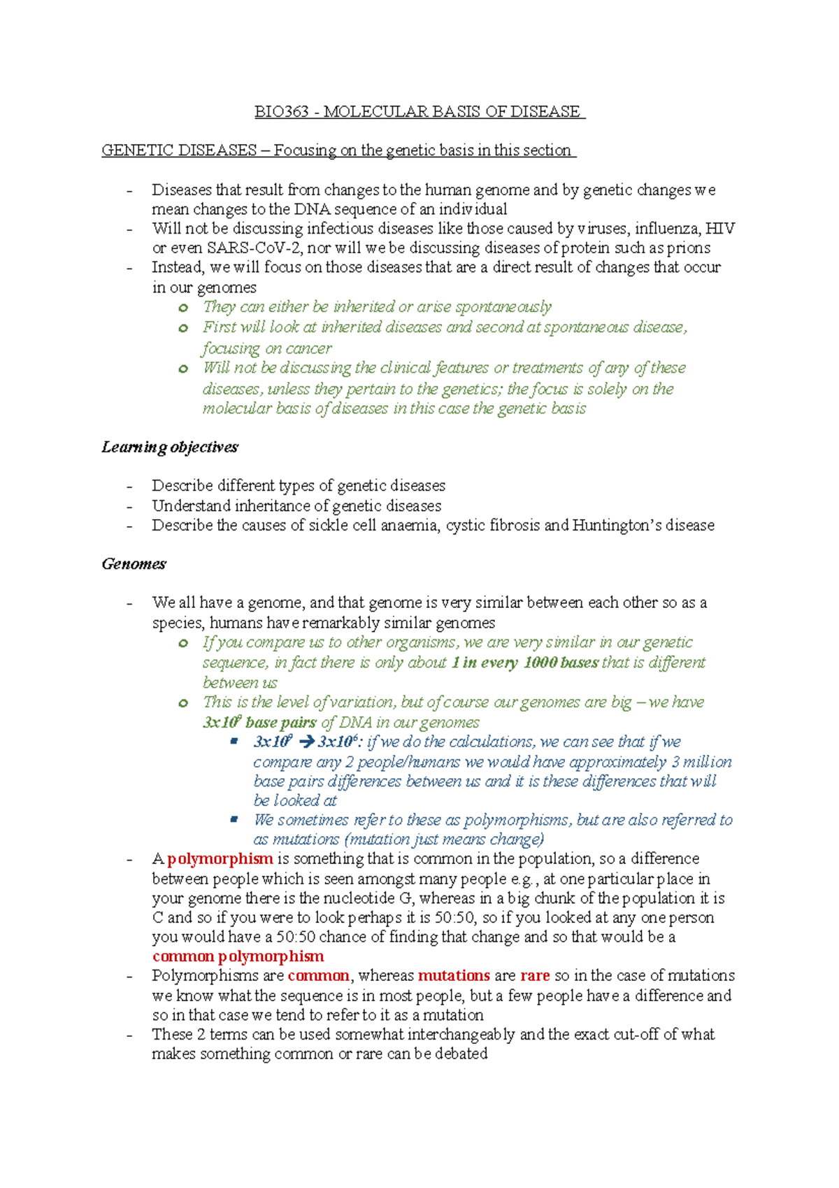 15&16 Genetic Diseases and Cancer Genetics - BIO363 - MOLECULAR BASIS ...