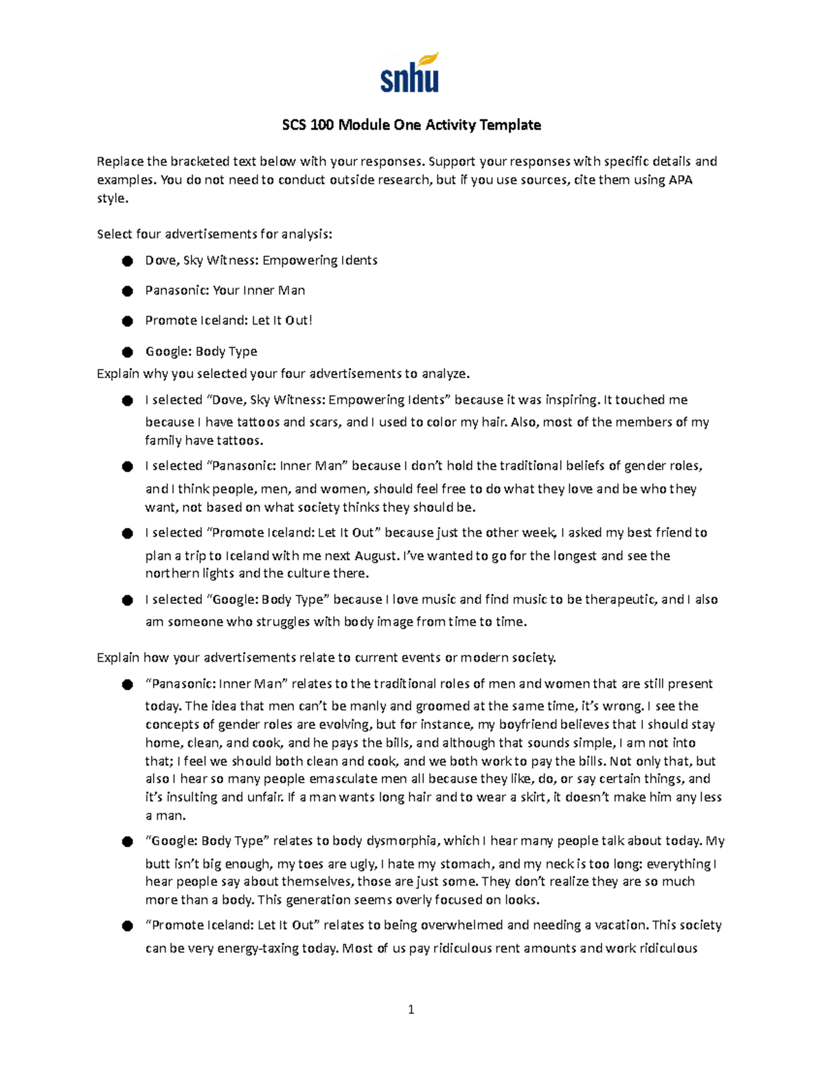 SCS 100 Module One Activity Template - SCS 100 Module One Activity ...