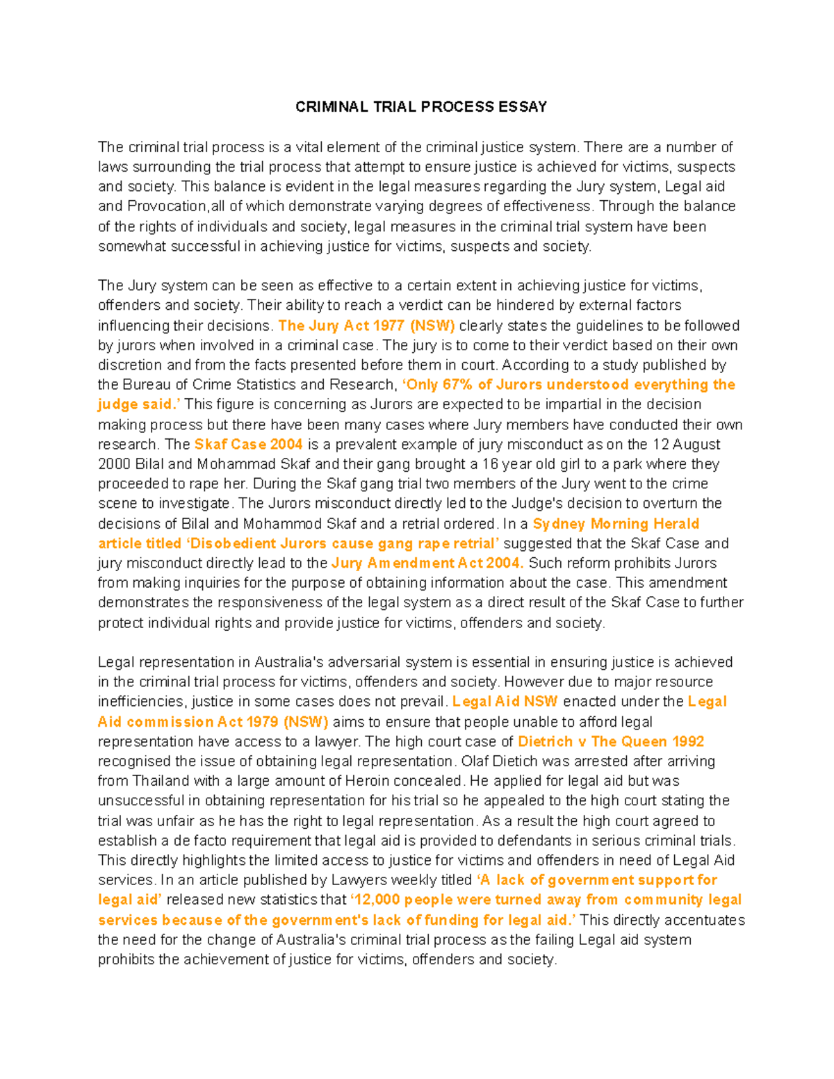 Criminal Trial Process Essay - CRIMINAL TRIAL PROCESS ESSAY The ...